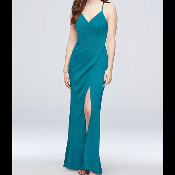 David's Bridal | Dresses | Davids Bridal Teal Blue Cross Back Satin ...